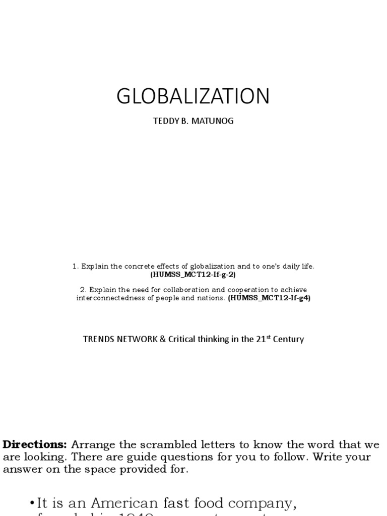 GLOBALIZATION For Students | PDF | Globalization | Nonverbal Communication