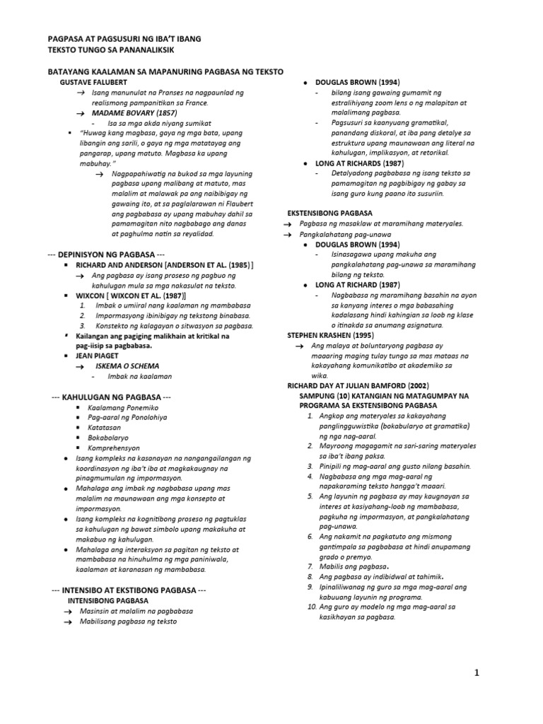 Pagbasa at Pagsuri Reviewer | PDF