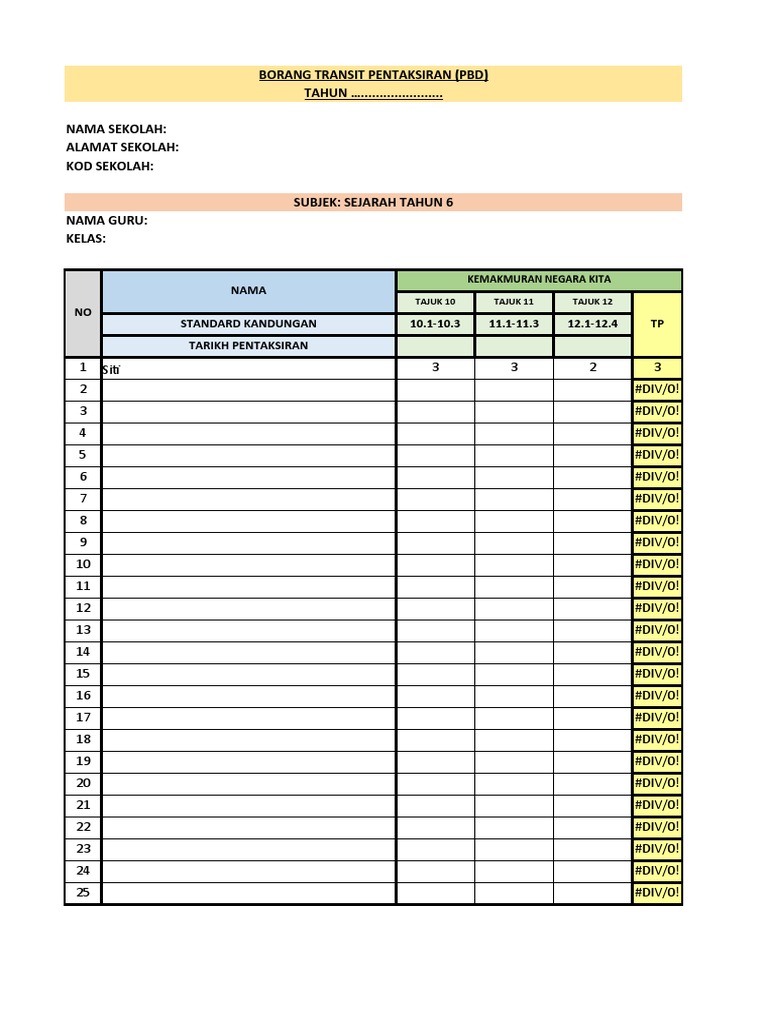 REKOD TRANSIT PBD SEJ THN 6 (Version 1) | PDF