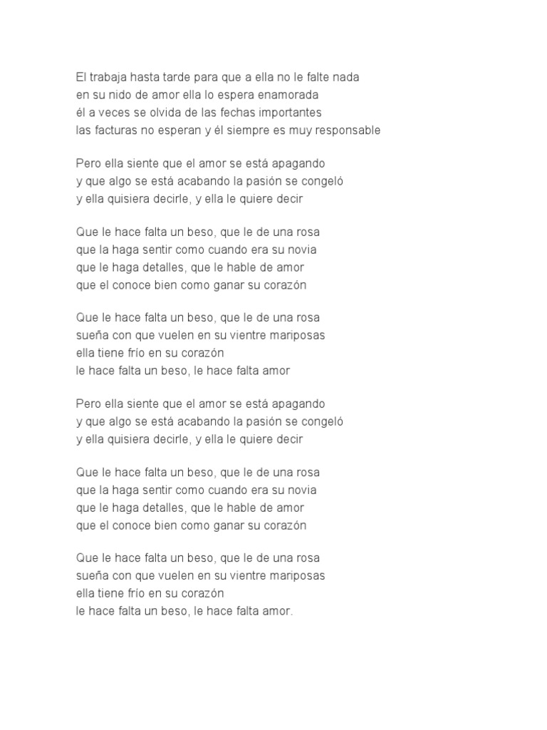 Le Hace Falta Un Beso Letra | PDF Le Hace Falta Un Beso Letra | PDF