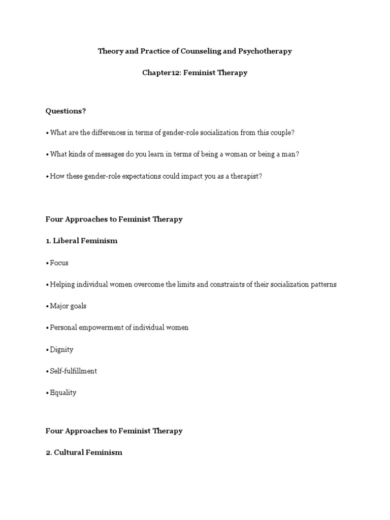 Chapter12 Feminist Therapy Summary | PDF | Psychotherapy | Feminism