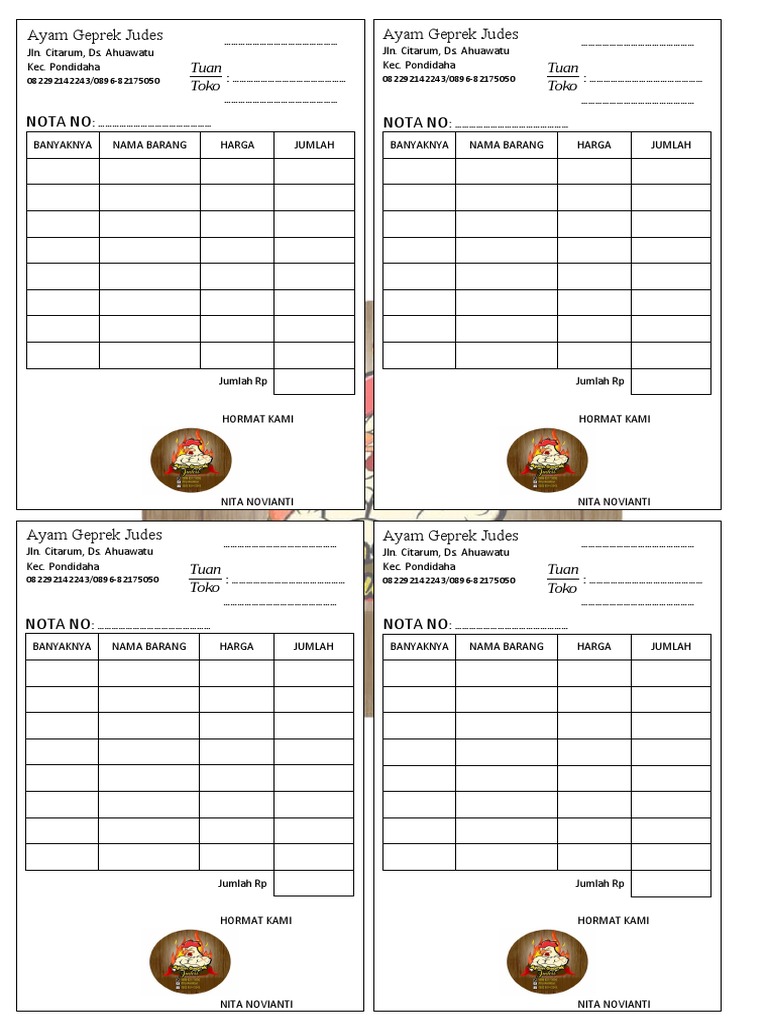 Nota Ayam Geprek | PDF Nota Ayam Geprek | PDF