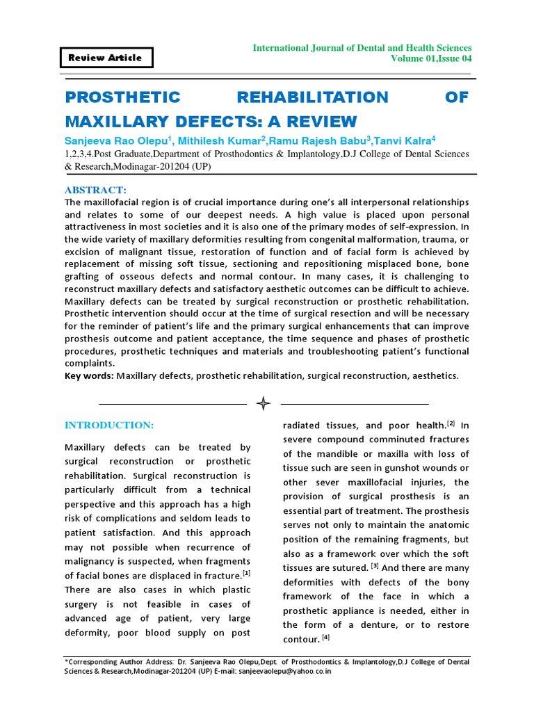 Prosthetic Rehabilitation OF Maxillary Defects: A Review | PDF ...