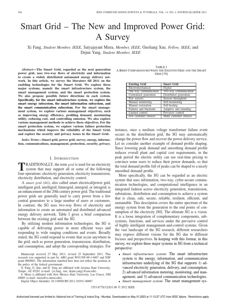 Smart Grid The New and Improved Power Grid A Survey | PDF | Electrical ...