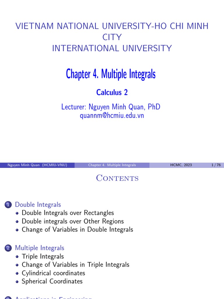 Chapter 4. Multiple Integrals: Vietnam National University-Ho Chi Minh City International ...