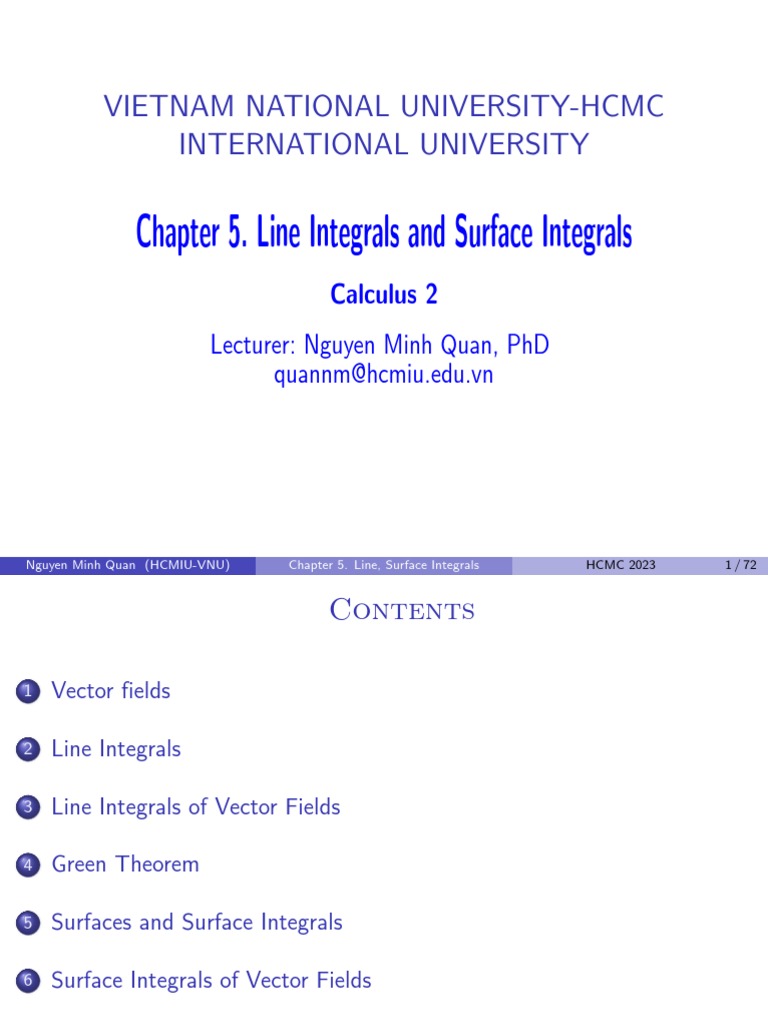 Chapter 5. Line Integrals and Surface Integrals: Vietnam National University-Hcmc International ...