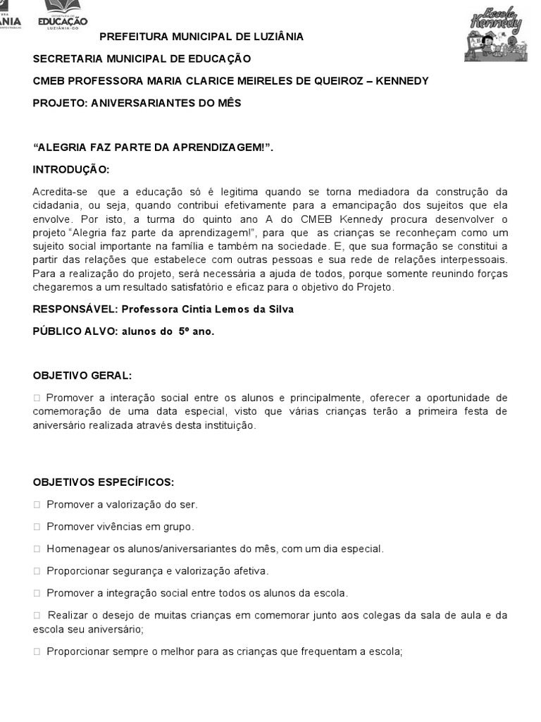 Projeto Aniversariantes Do Mês | PDF