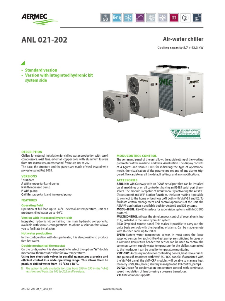 Air-Water Chiller: - Standard Version - Version With Integrated ...