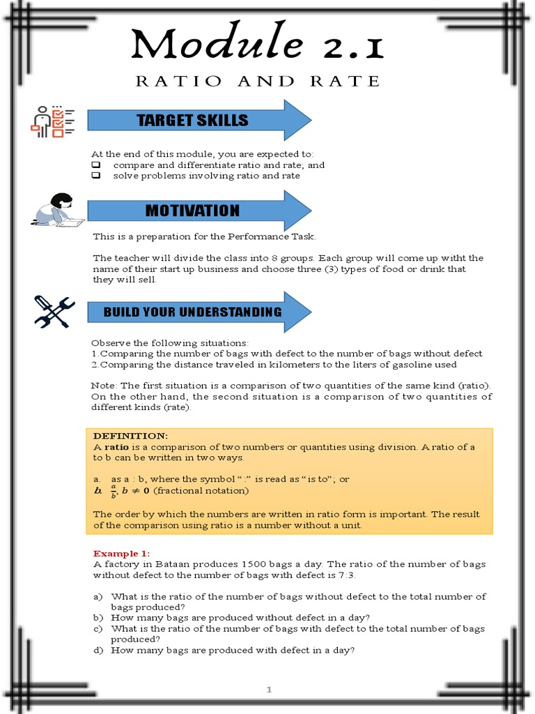 Module 2.1 Ratio and Rate | PDF | Ratio | Mathematics
