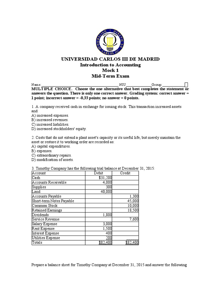 Mock 1 Mid-Term Exam Acountability | PDF | Debits And Credits | Expense