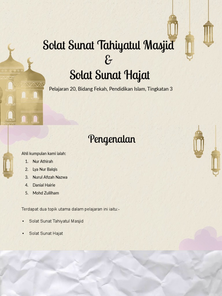 Solat Sunat Tahiyatul Masjid & Solat Sunat Hajat: Pelajaran 20, Bidang Fekah, Pendidikan Islam ...