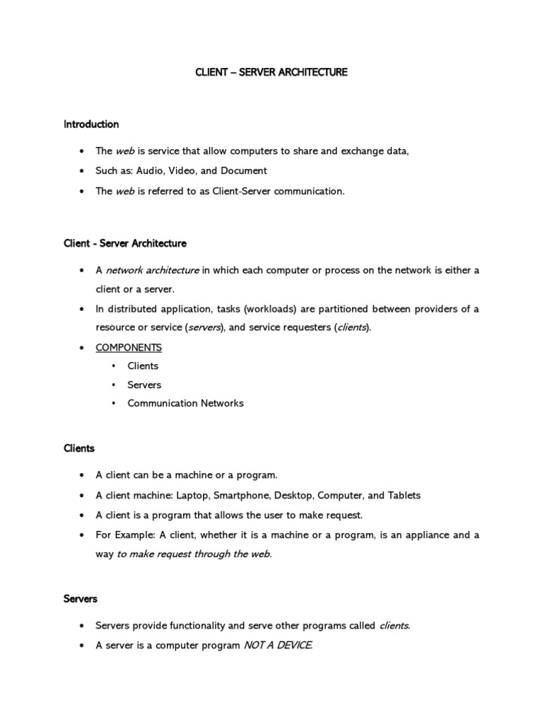 Client - Server Architecture | PDF | Web Application | Server (Computing)