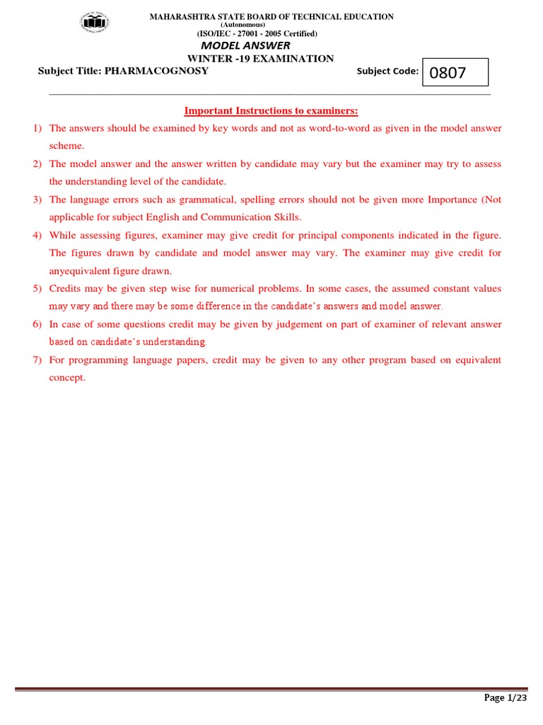 0807 Pharmacognosy Model Answer Paper Winter 2019 | PDF