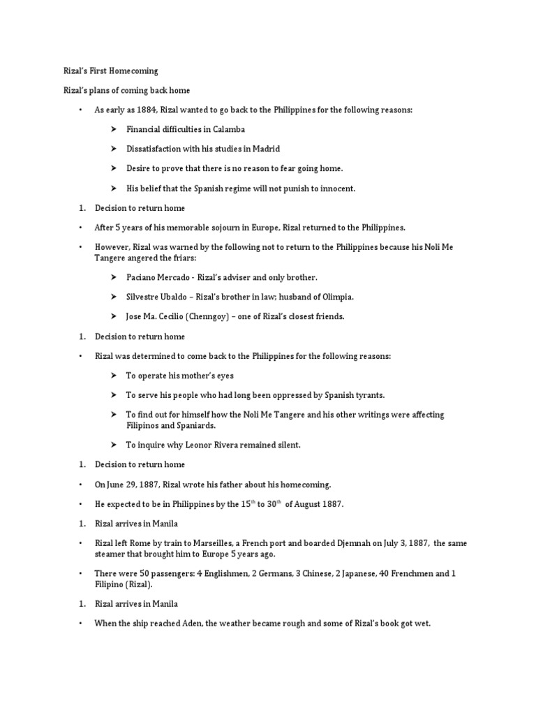 Rizal First Homecoming | PDF | Philippines
