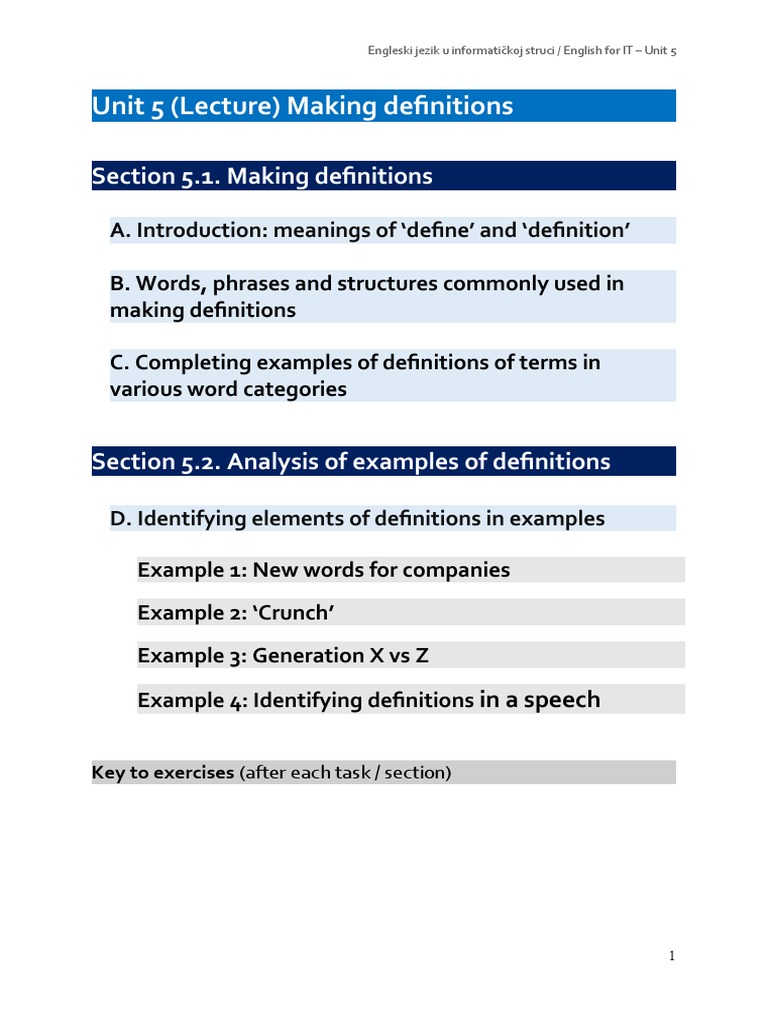 Unit 5 (Lecture) Making Definitions | PDF | Verb | Word
