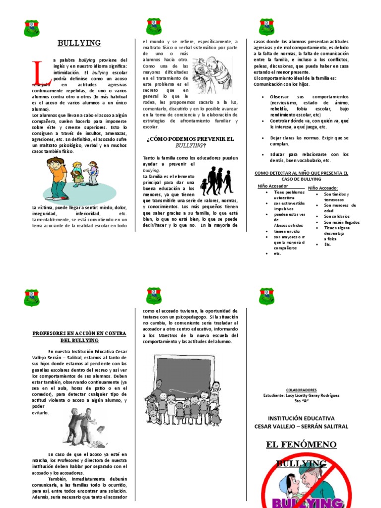 Triptico Bullying | PDF | Psicología Social | Sicología