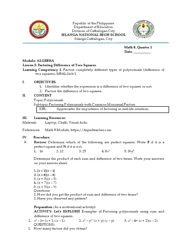 M8 Q1W1D2 Contextualized-LP1 | Download Free PDF | Factorization | Polynomial