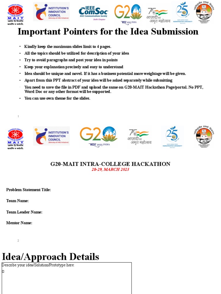 Software - Idea-Presentation-Format G20-MAIT Hackathon | PDF | Computer Engineering ...