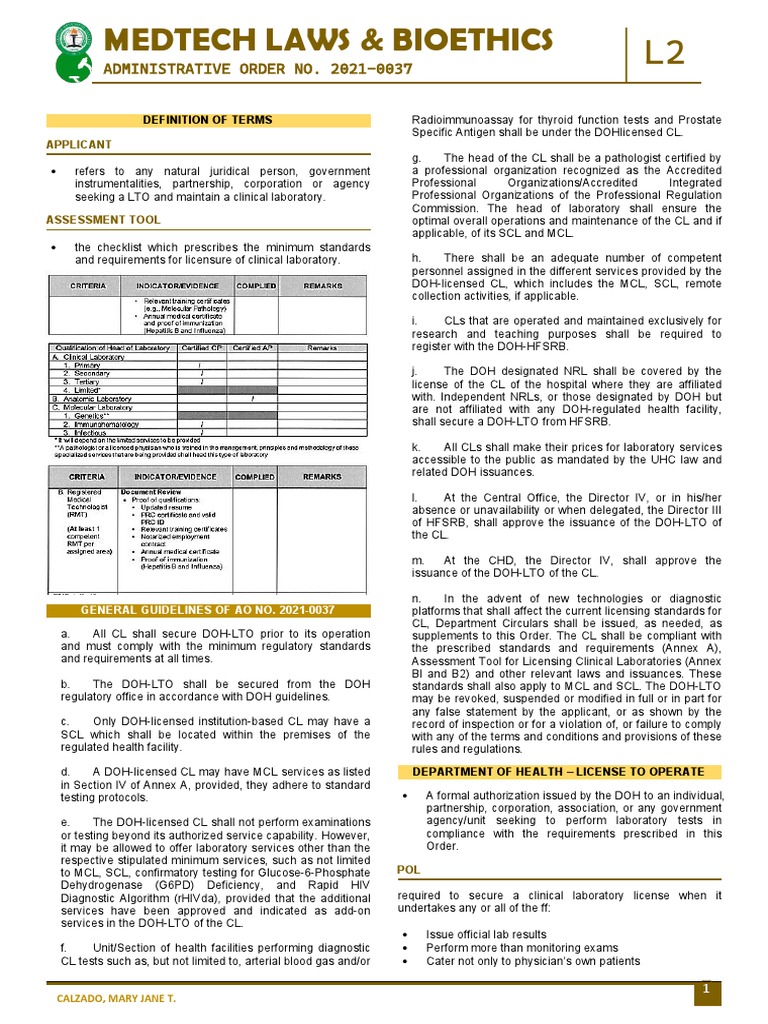 Lesson 2 - Administrative Order No. 2021-0037 | PDF | Pathology | Cytopathology