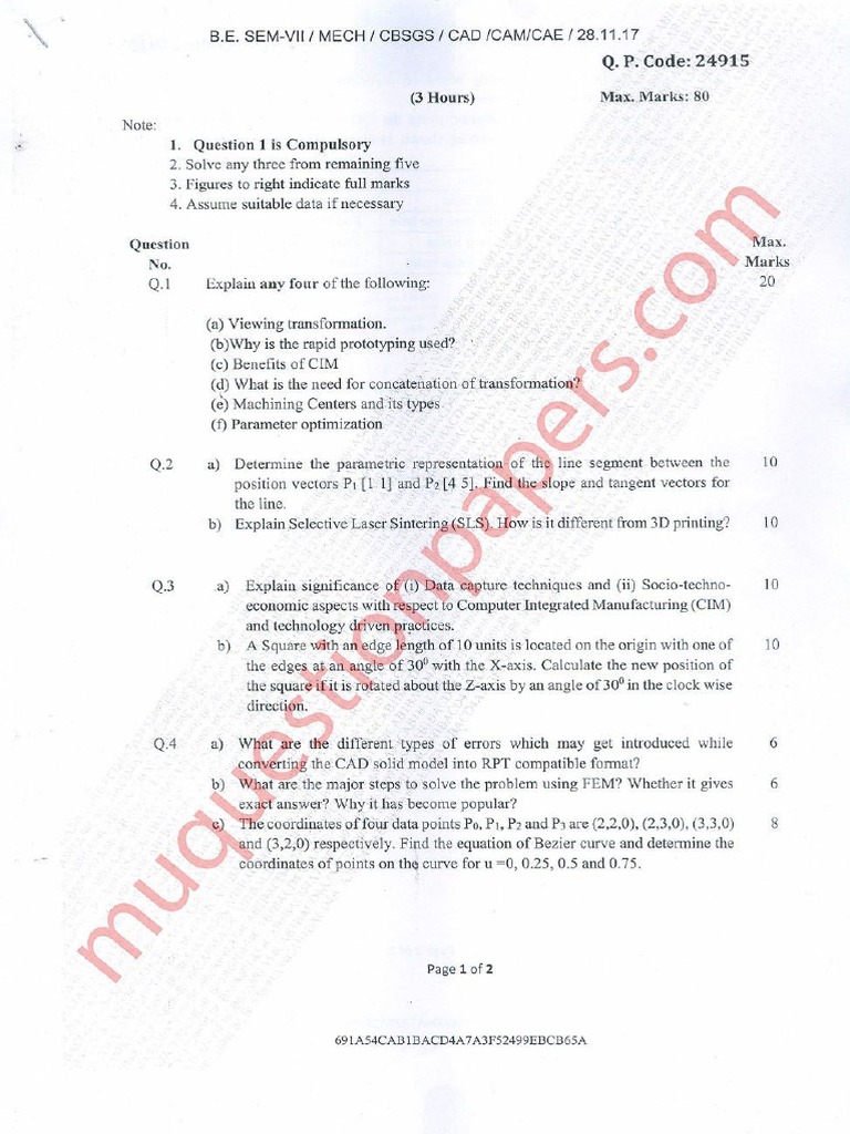 CAD - CAM Sample Paper | PDF