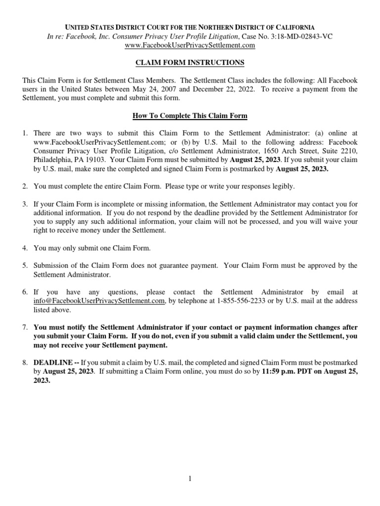 Cambridge Analytica Claim Form Final | Download Free PDF | Facebook ...