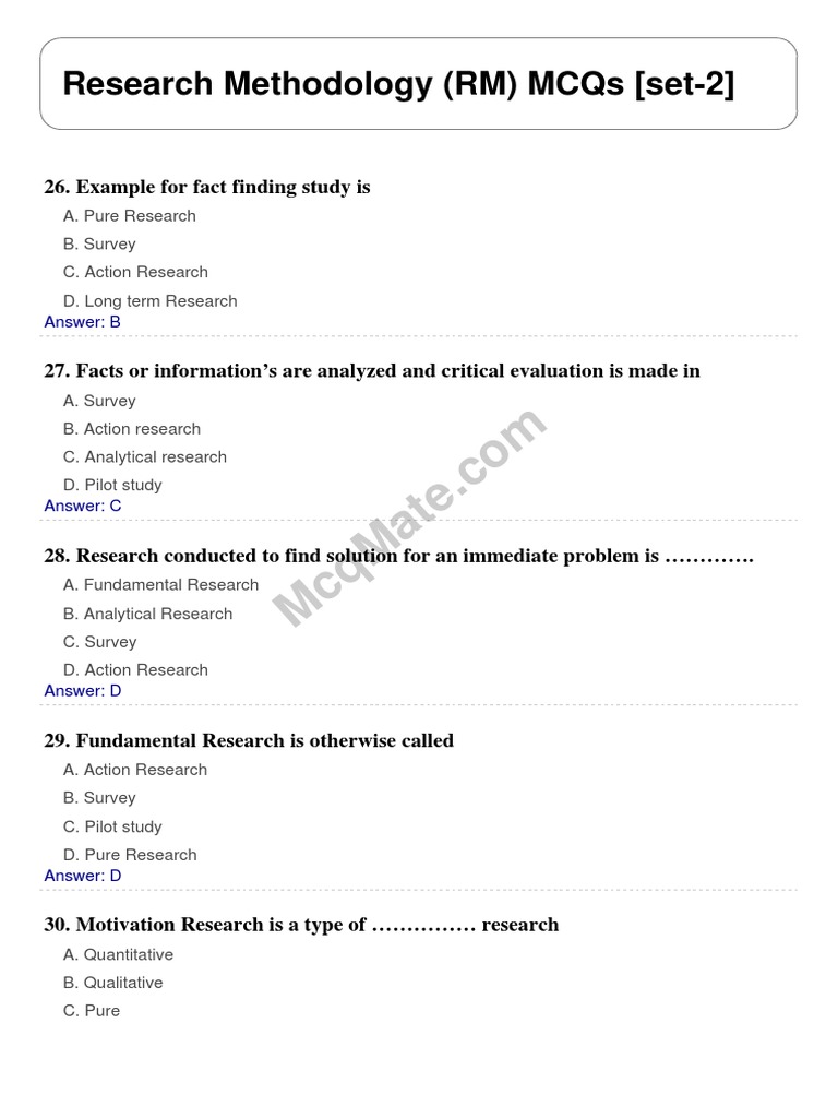 Research Methodology MCQs Set 2 | PDF | Empirical Research | Methodology