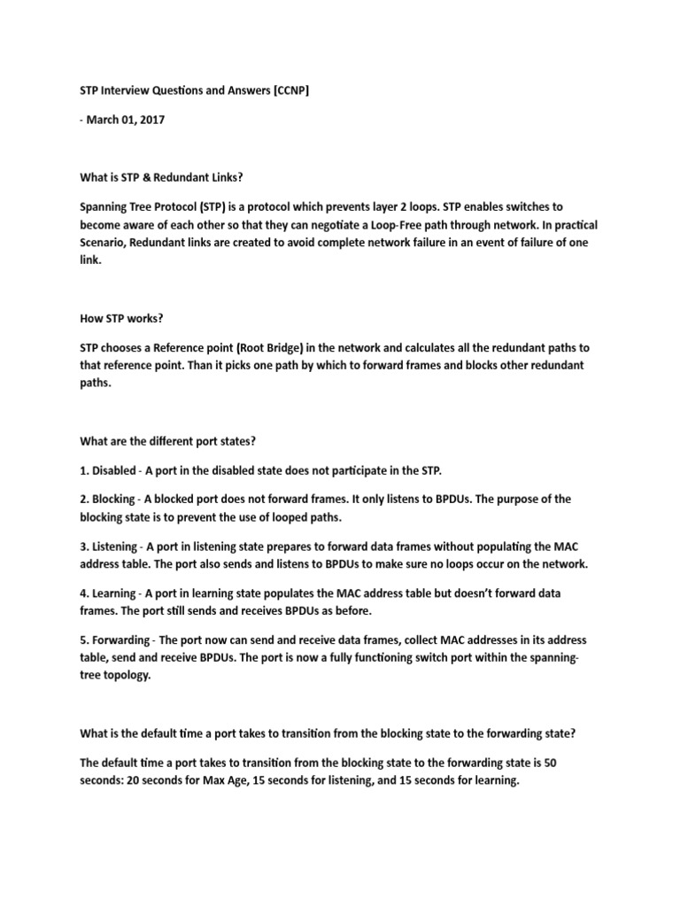 STP Interview Question | PDF | Data Transmission | Network Architecture