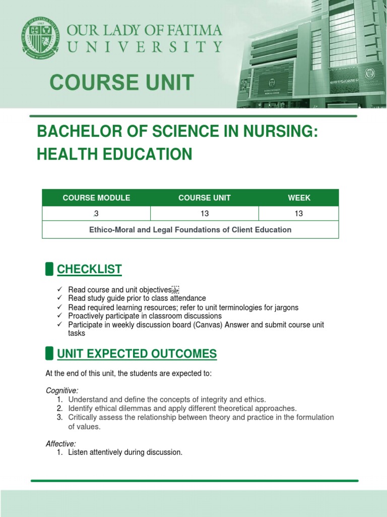 CU 11. Ethico Moral and Legal Foundations of Client Education | PDF | Nursing | Informed Consent