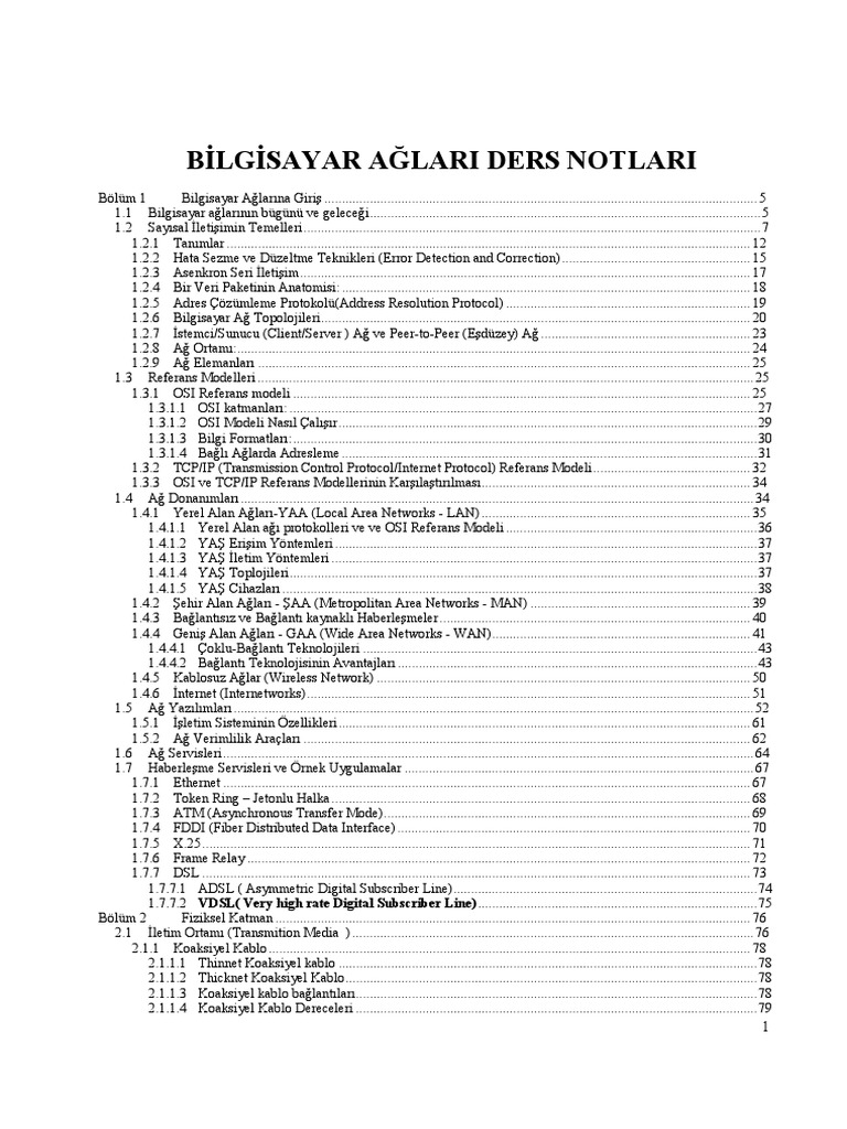 Bilgisayar Ağlari Ders Notlari | PDF