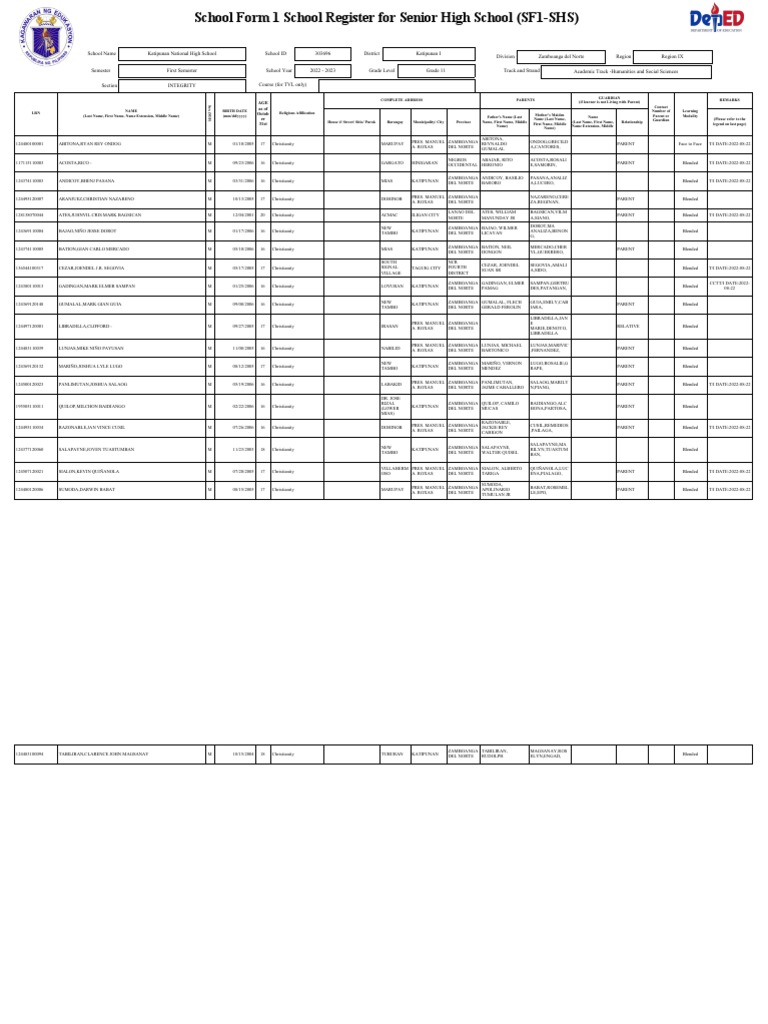 School Form 1 (SF 1) | PDF | Philippines | Spanish East Indies