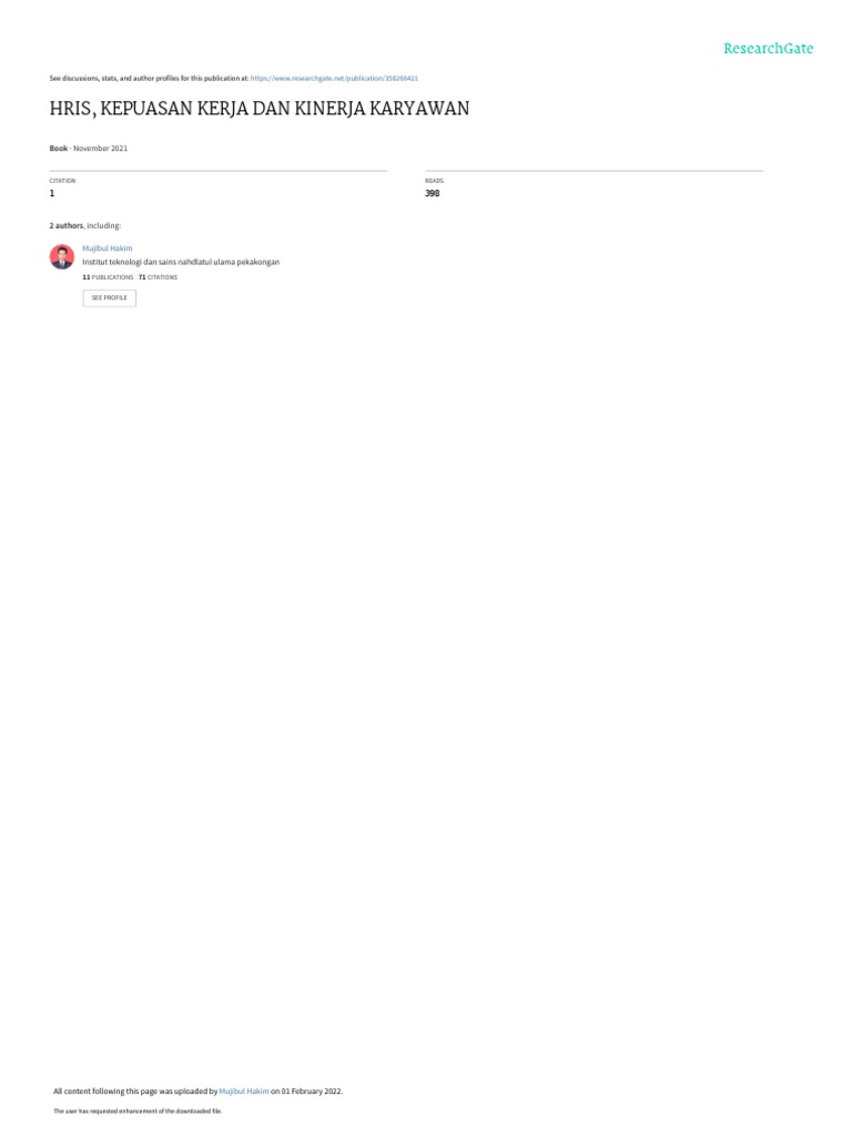 HRIS, Kepuasan Kerja, dan Kinerja Karyawan: Analisis Pengaruh Sistem Informasi Sumber Daya ...