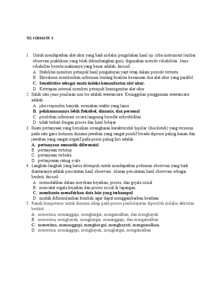 Tes Formatif Penilaian Pendidikan | PDF