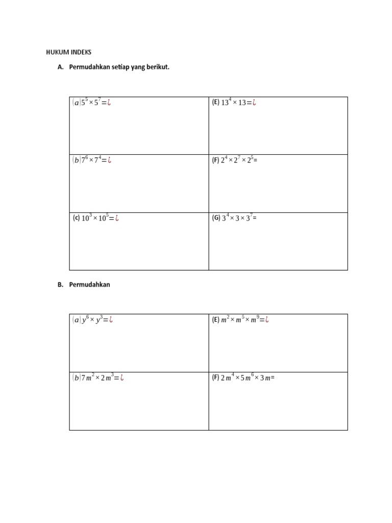 A. Permudahkan Setiap Yang Berikut.: Hukum Indeks | PDF