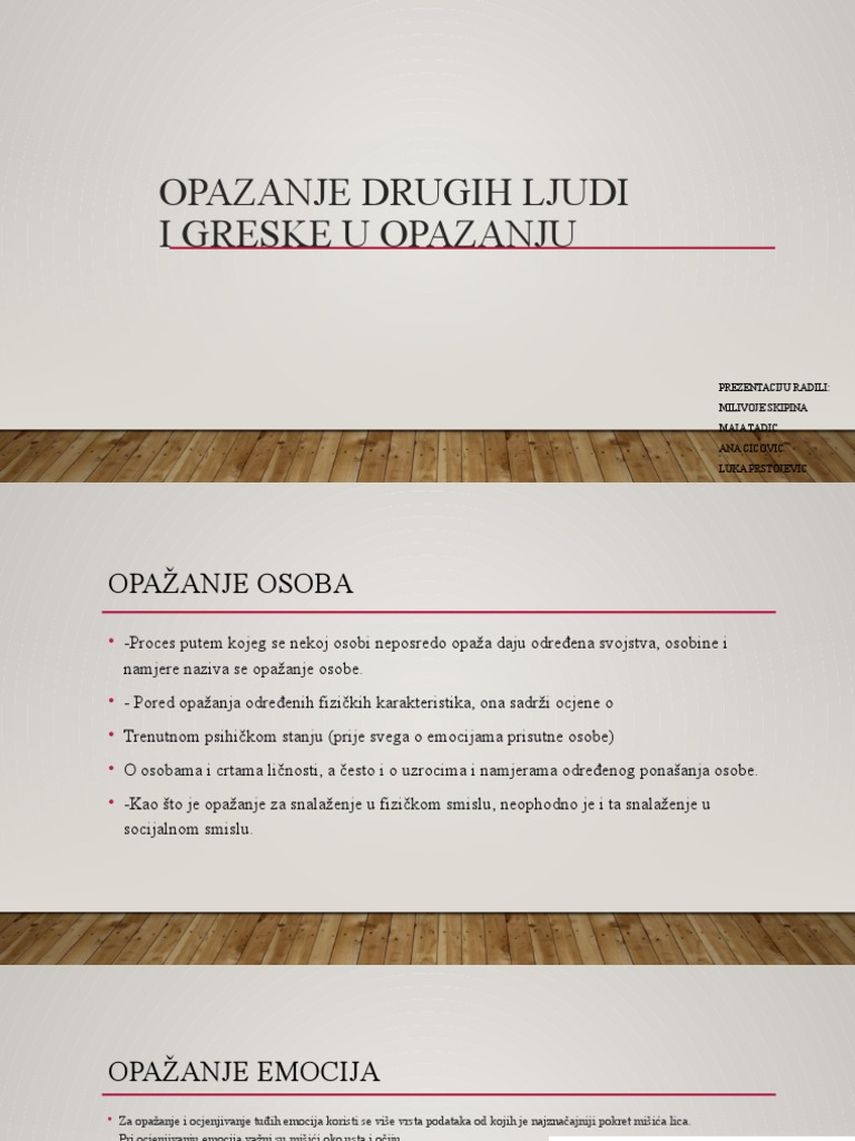 Opazanje Drugih Ljudi I Greske U Opazanju: Prezentaciju Radili ...