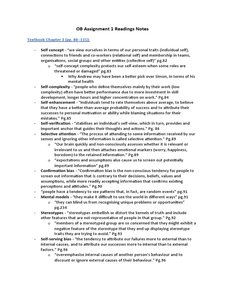 OB Assignment 1 Readings Notes | PDF