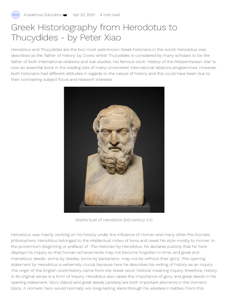 Greek Historiography From Herodotus To Thucydides - by Peter Xiao | PDF ...