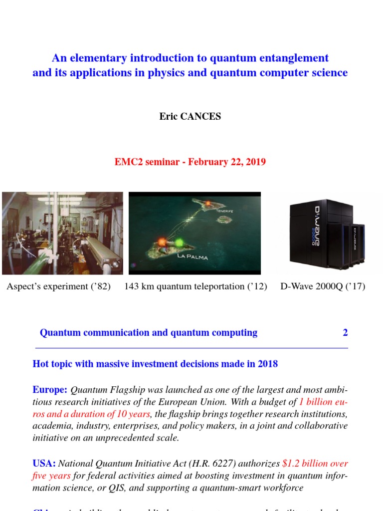 An Elementary Introduction To Quantum Entanglementand - 19-02-22 ...