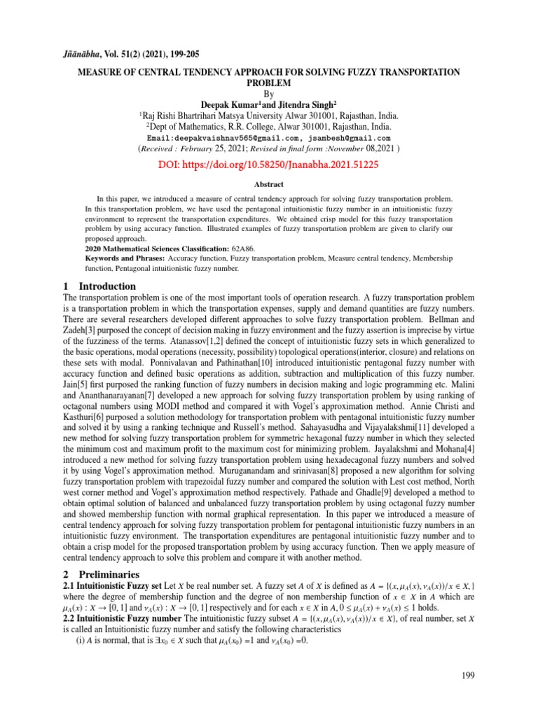 Fuzzy Transportation Problem Pdf Fuzzy Logic Mean