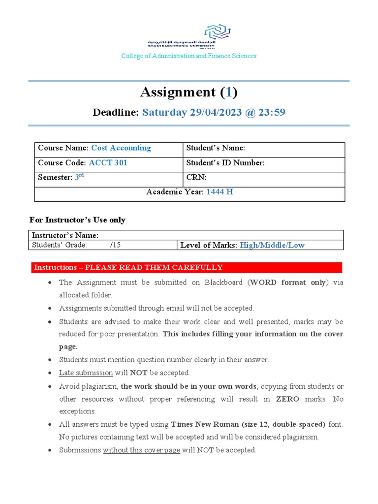 Assignment : Deadline | PDF | Business | Business Economics
