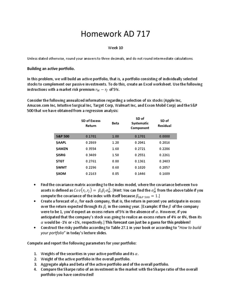 Homework AD 717: Building An Active Portfolio | PDF