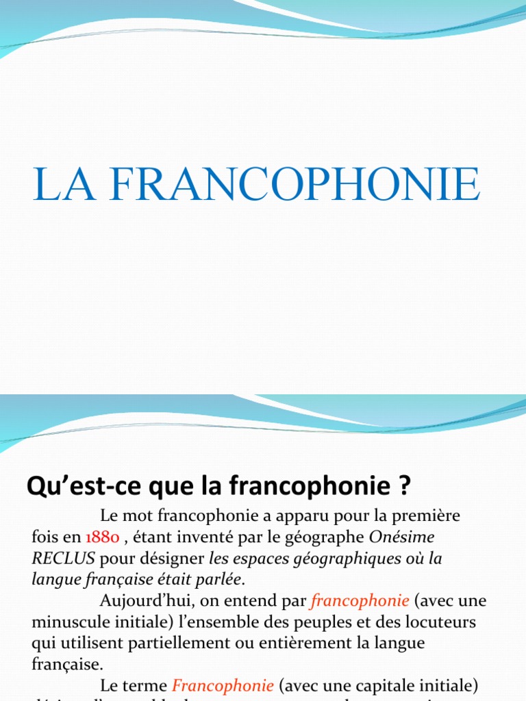 Comprendre la Francophonie | PDF | la Francophonie | Langue française