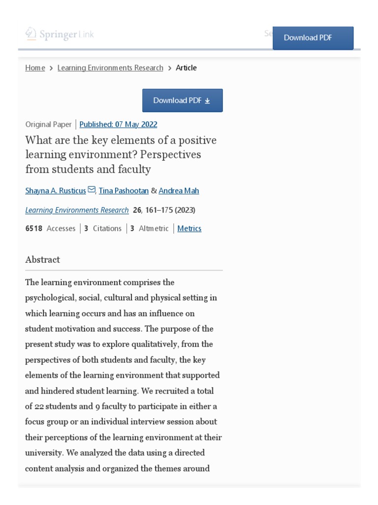 Key Elements of Positive Learning Environments | PDF | Motivational ...