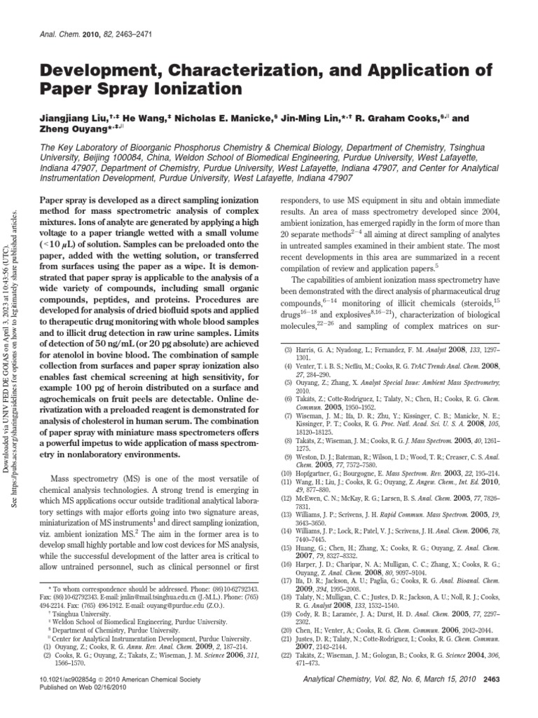 Artigo Paper Spray | PDF | Mass Spectrometry | Electrospray Ionization