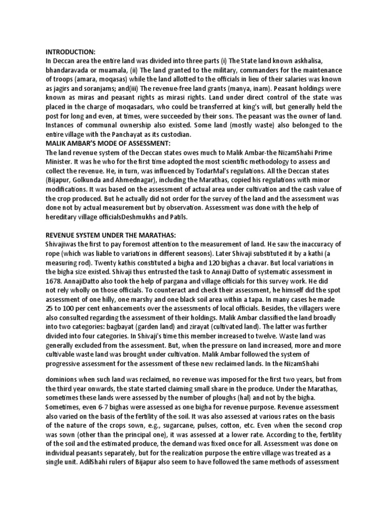 Revenue Farming System in Deccan States | PDF | Agriculture