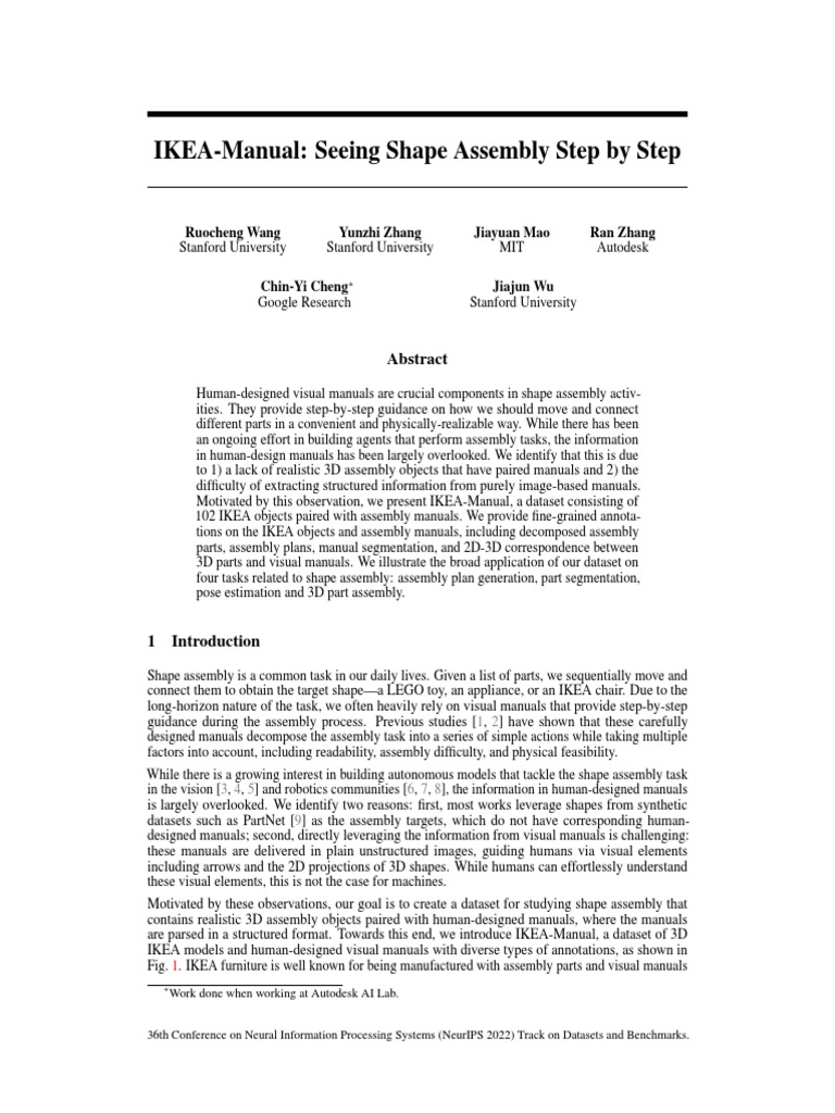 IKEA-Manual: Seeing Shape Assembly Step by Step: Work Done When Working ...
