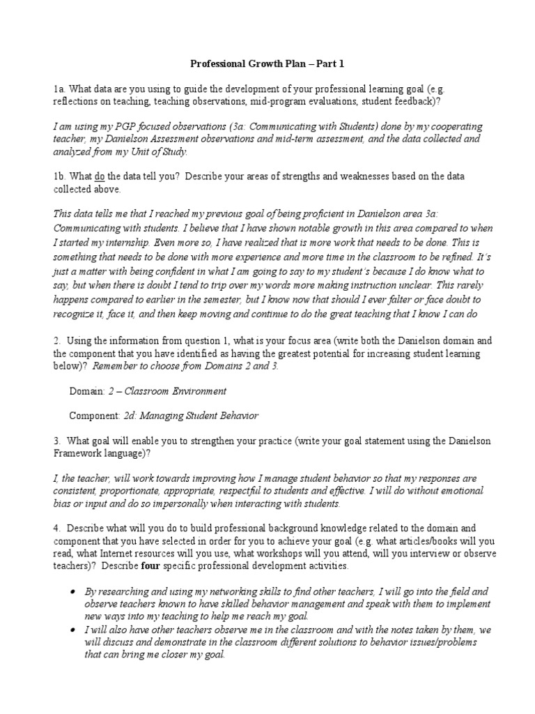 Professional Growth Plan for Educators | PDF | Teachers | Goal