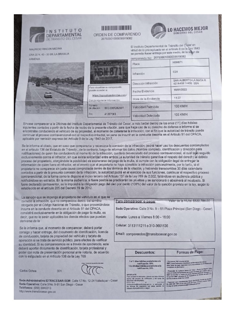 Carta de Fotomulta Cesar | PDF