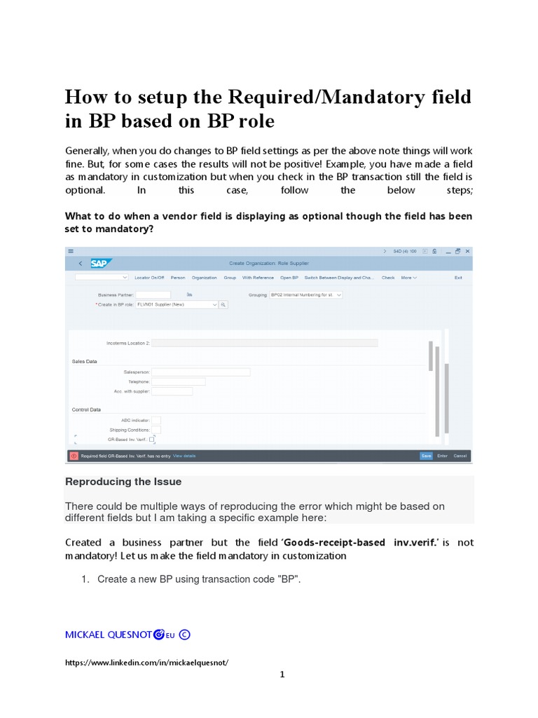 How To Setup The Required Mandatory Field in BP | PDF | Software ...