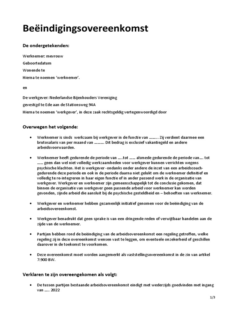 Model - Beeindigingsovereenkomst DEF | PDF