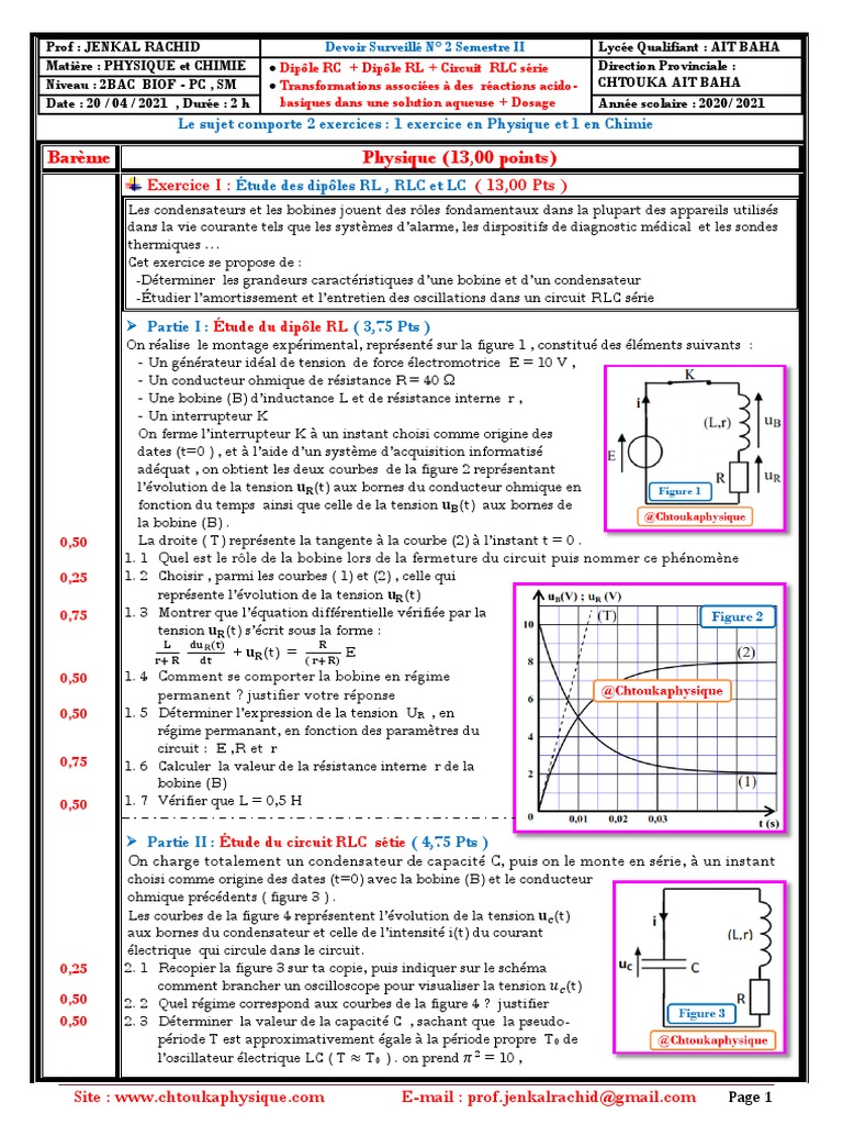 Devoir Surveillé #2 Semestre II, 2BAC BIOF, PC - SM Et SVT, 2020-2021 ...